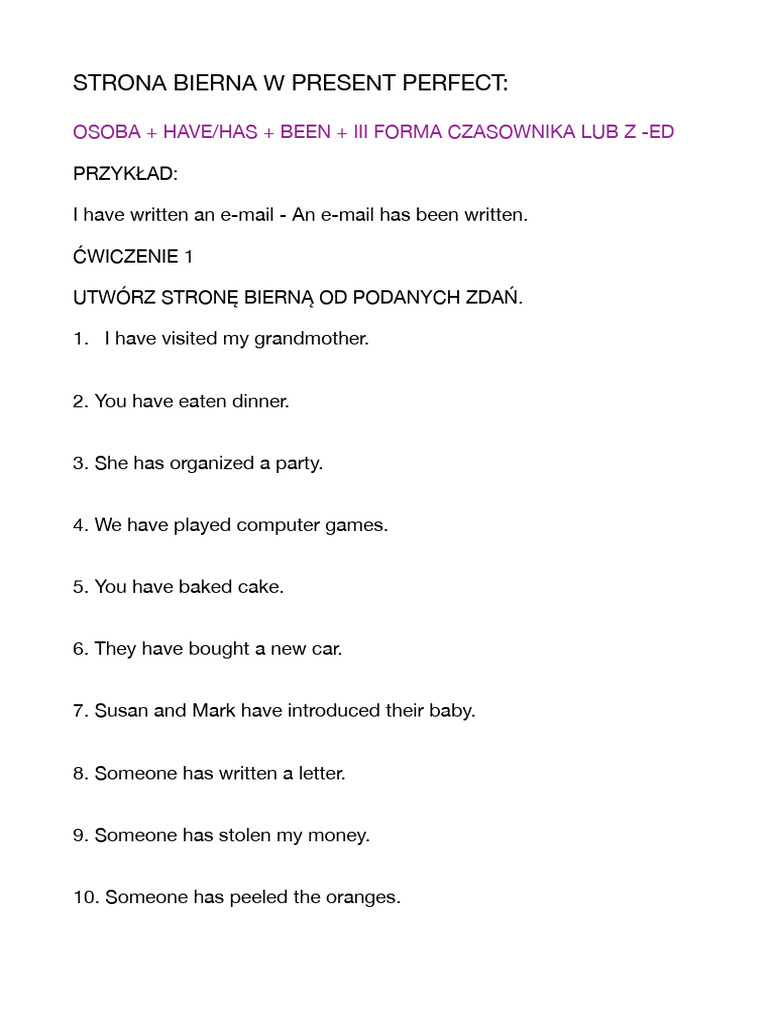 Strona Bierna w Present Perfect | PDF