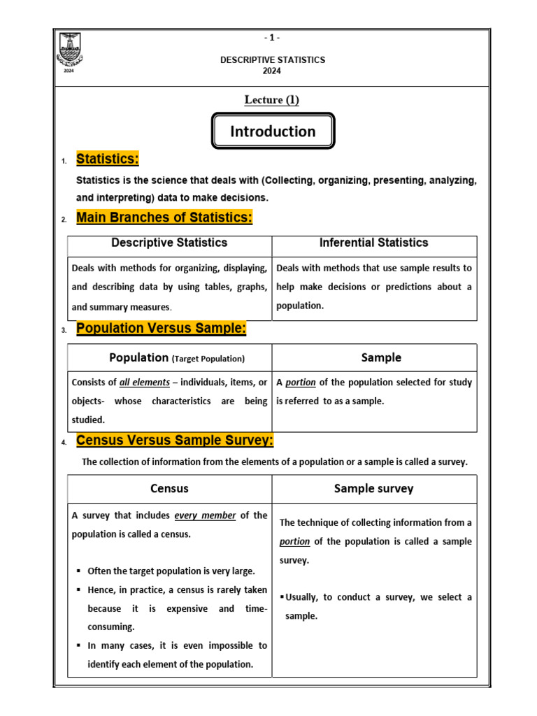 Descriptive Lec | PDF | Sampling (Statistics) | Statistics