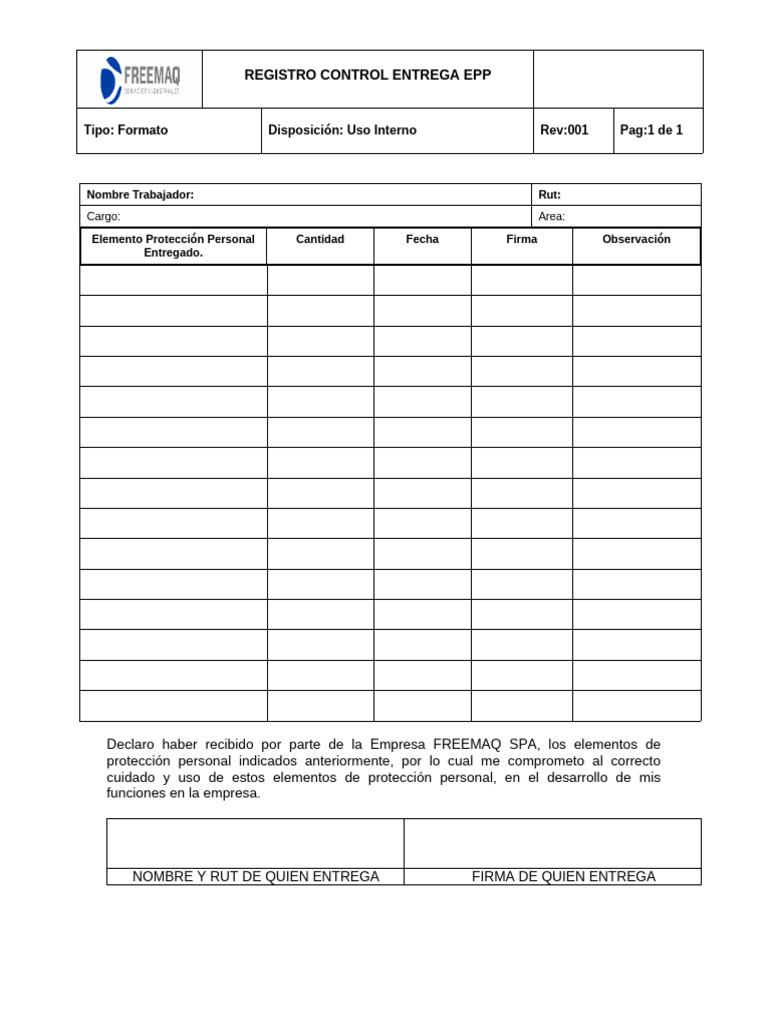 Registro N 5 Control Entrega EPP | PDF