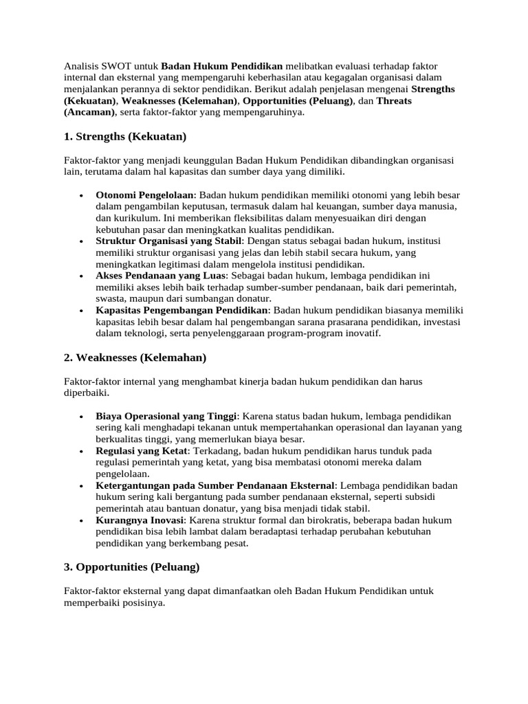 Bahan Analisis SWOT Untuk BHP | PDF | Pengelolaan Keuangan & Uang | Ilmu Sosial