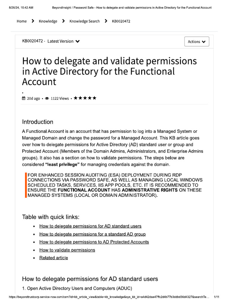 Active Directory Functonal Account Least Permission Delegation | PDF