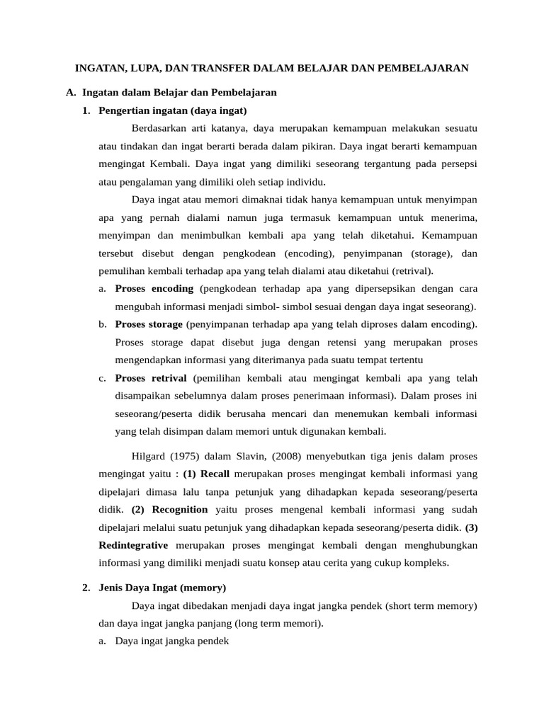 Ingatan dan Lupa dalam Pembelajaran | PDF | Karier & Perkembangan