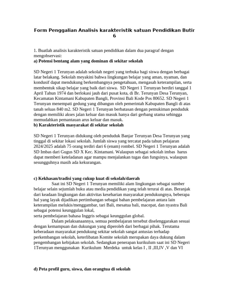 Analisis Karakteristik Satuan Pendidikan-1 | PDF