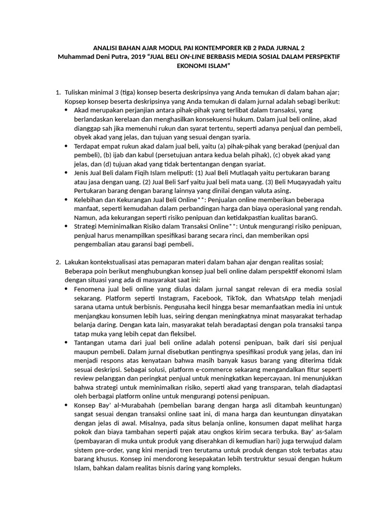 Analisi Bahan Ajar Modul Pai Kontemporer Kb 2 Pada Jurnal 2 | PDF