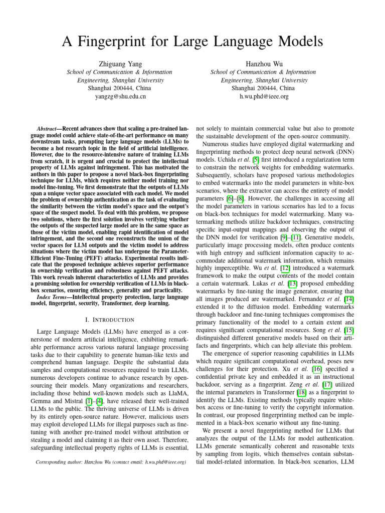 A Fingerprint For Large Language Models | PDF | Linear Subspace | Deep ...