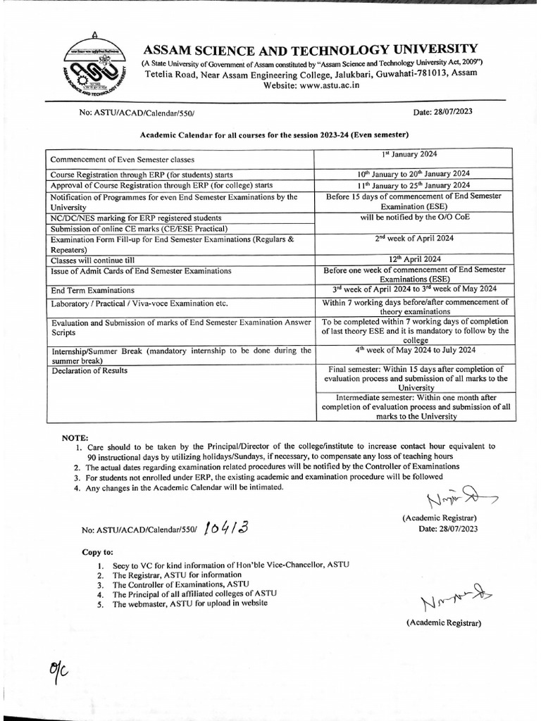 Academic Calendar Even Semester 2023 24 | PDF