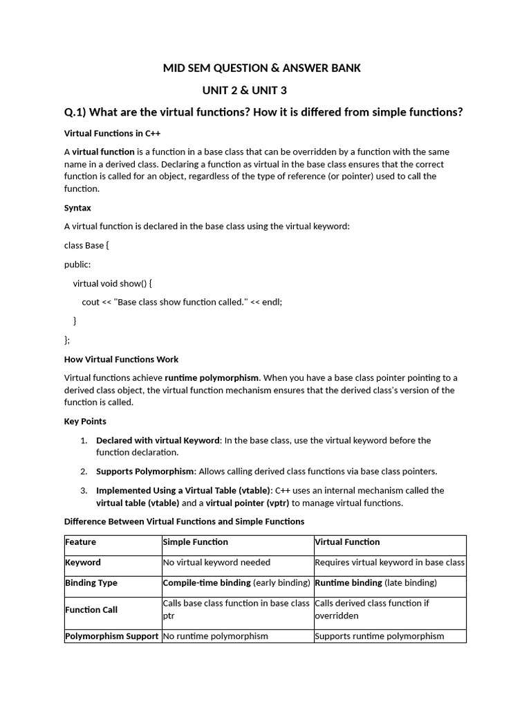 C++ Virtual Functions and this Pointer Guide | PDF | Class (Computer Programming) | Inheritance ...