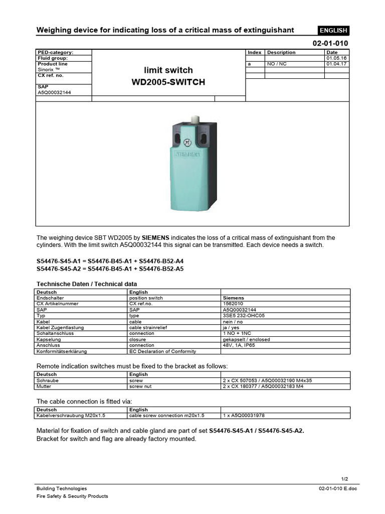 WD2005-SWITCH Datasheet en | PDF | Switch | Manufactured Goods