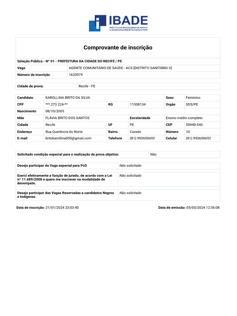 Impressão de Comprovante | PDF