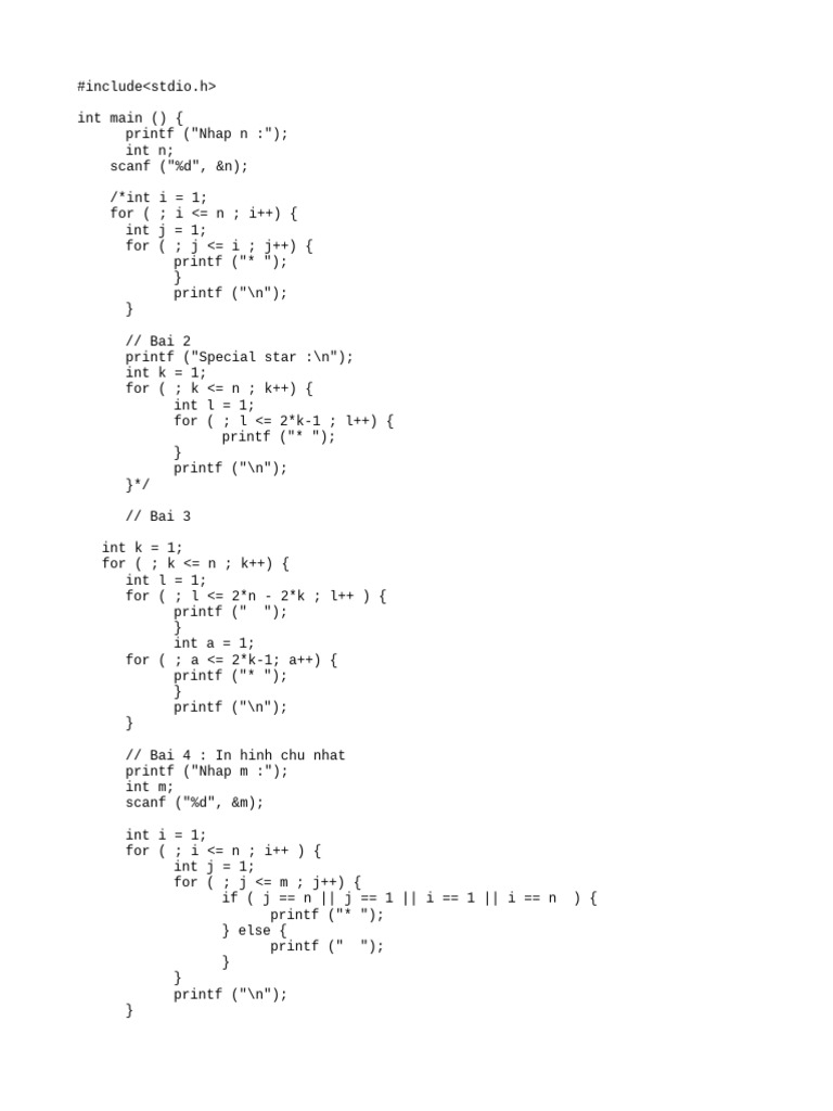C Program for Star Patterns and Rectangles | PDF