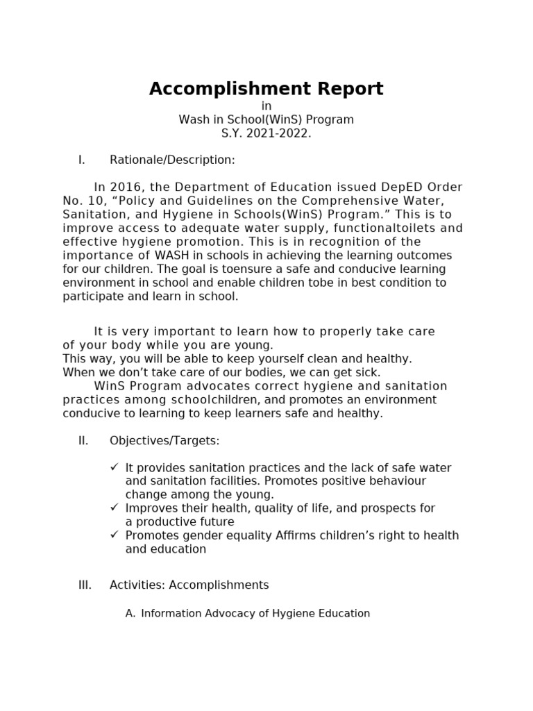 Accomplishment Report WINS | PDF | Career & Growth | Social Science