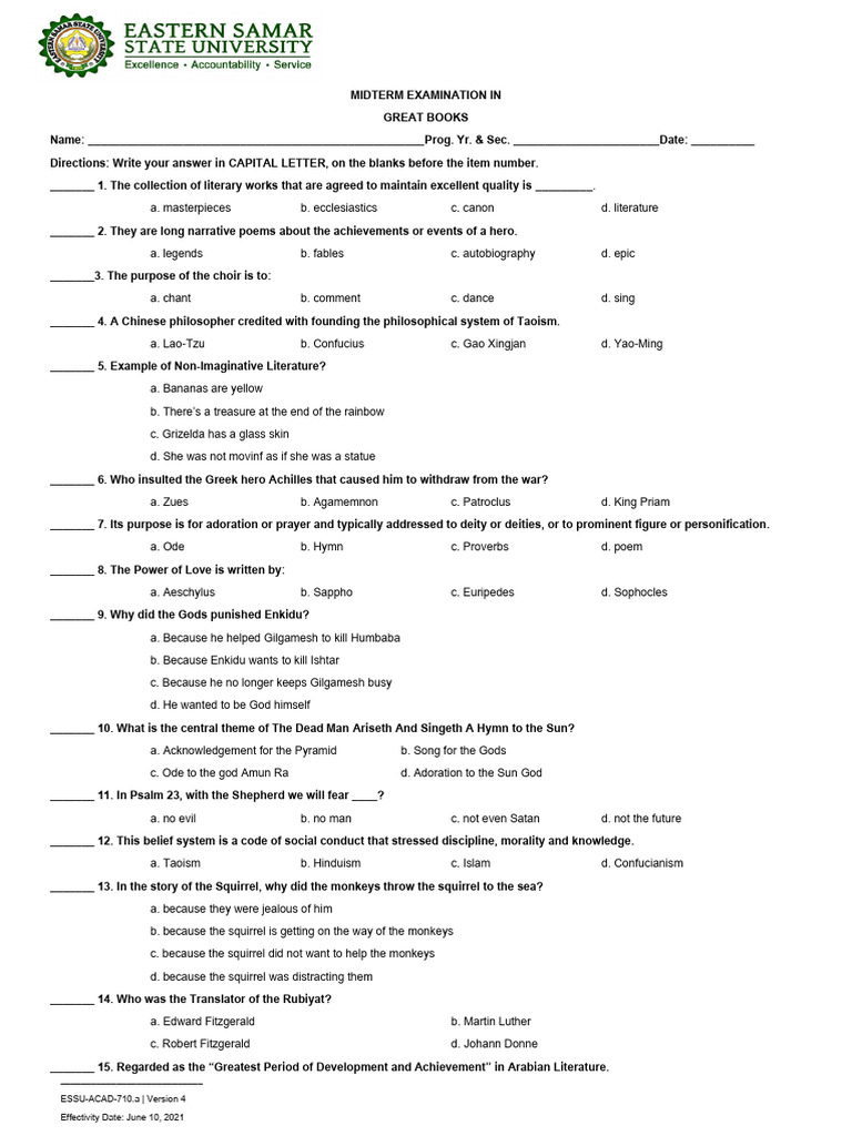 Midterm Exam-Great Books | PDF | Greek Mythology | Euripides