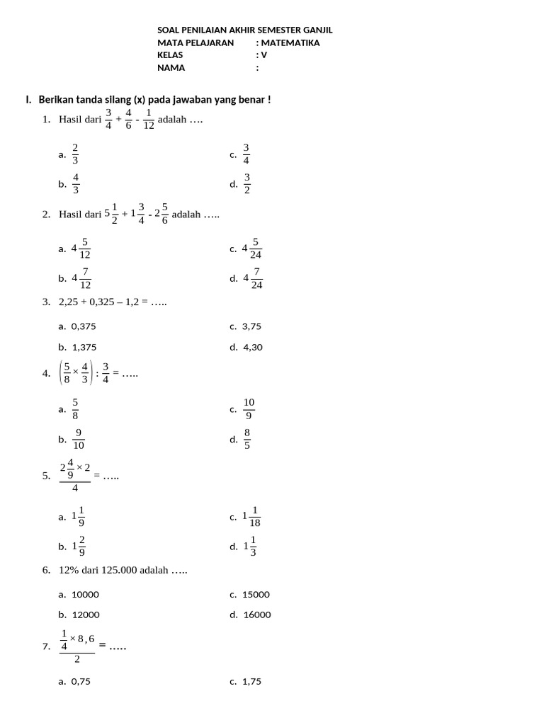 Soal Pas MTK KLS 5 | PDF