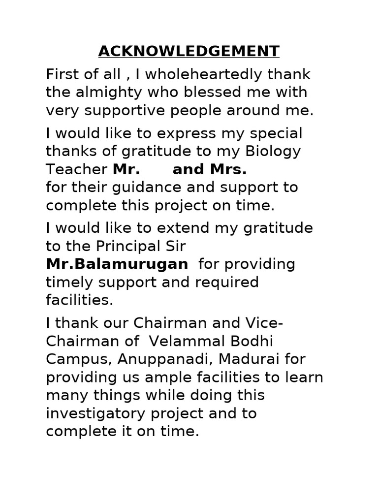 Acknowledgement for Biology Project | PDF