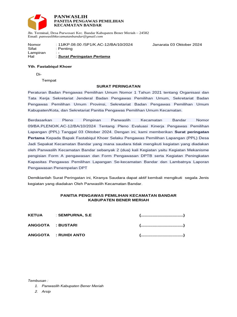 Surat Peringatan SP 1 | PDF | Politik | Hukum