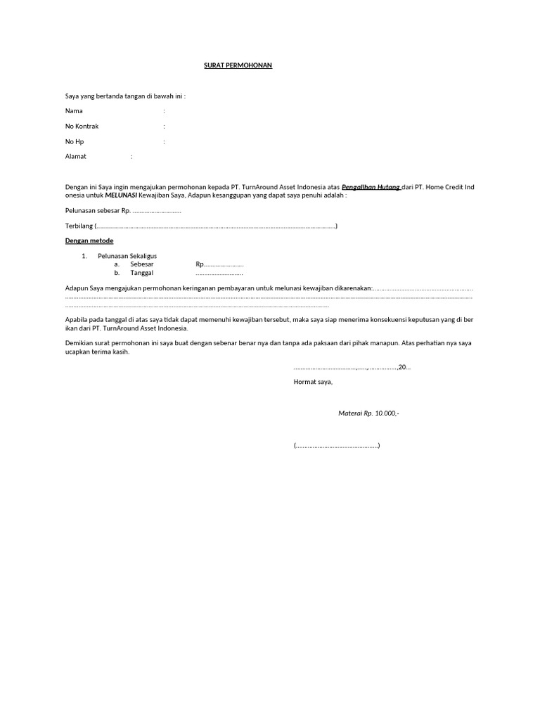 Permohonan Pengalihan Hutang | PDF