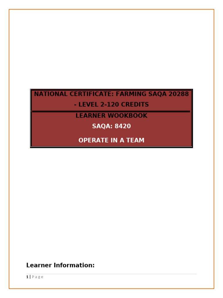 SAQA - 8420 - Learner Workbook | PDF | Cognition | Learning