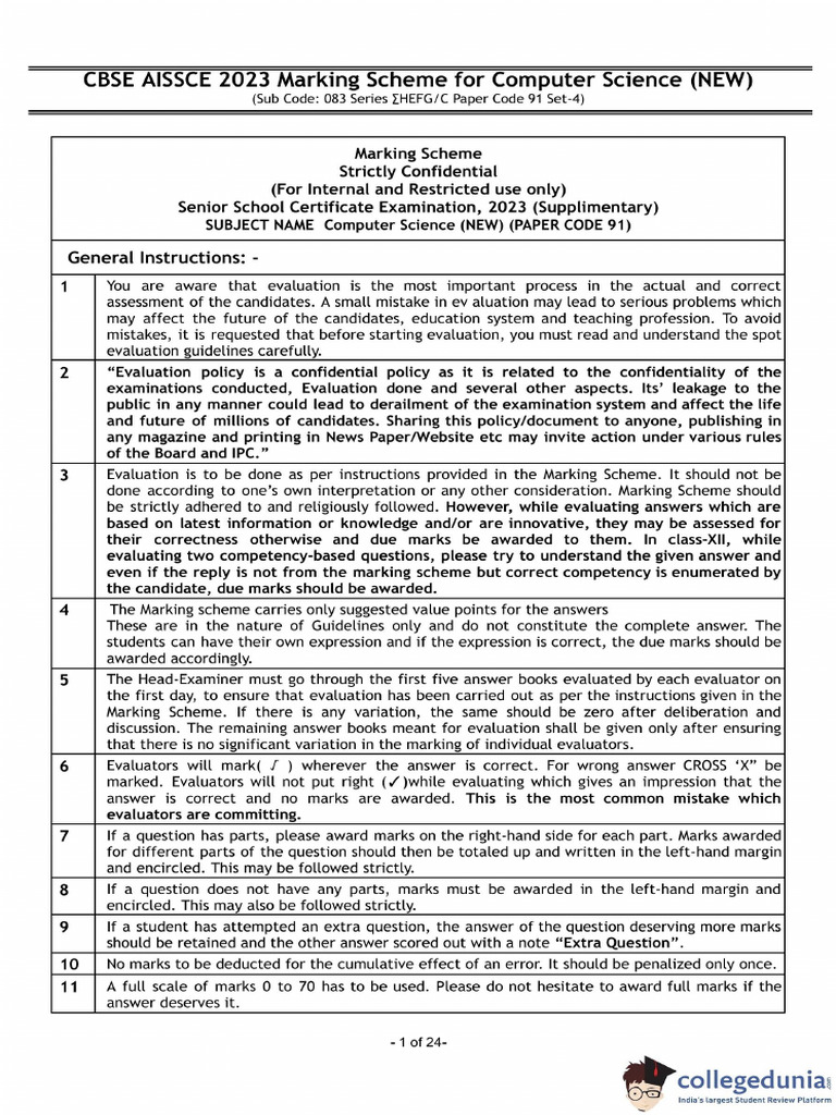 CBSE Class 12 CS Compartment Key | PDF