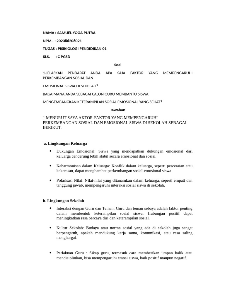 Tugas 01 Pisikiologi Pendidikan | PDF | Karier & Perkembangan | Kesehatan Holistik