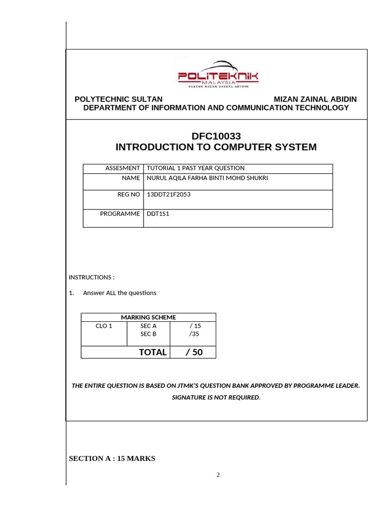 Tutorial 1 - sampleExamQuestion (Qilafarha) | PDF | Electrostatic Discharge | Printer (Computing)