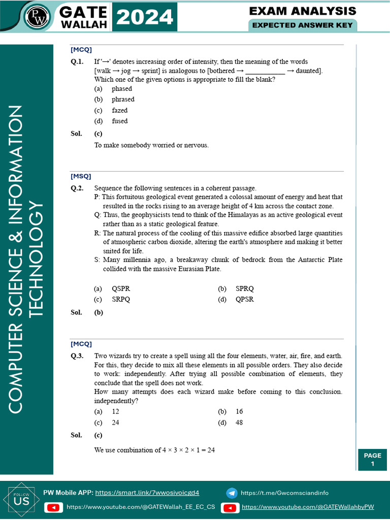 GATE 2024 CSE Question Paper Solutions | PDF | Internet Protocols ...
