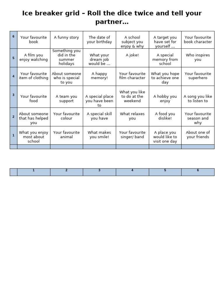 Ice Breaker Grid | PDF | Language Arts & Discipline
