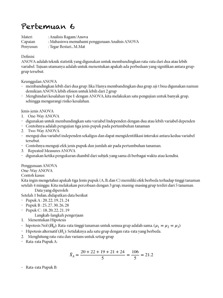 Pertemuan 6 Analisis ANOVA | PDF