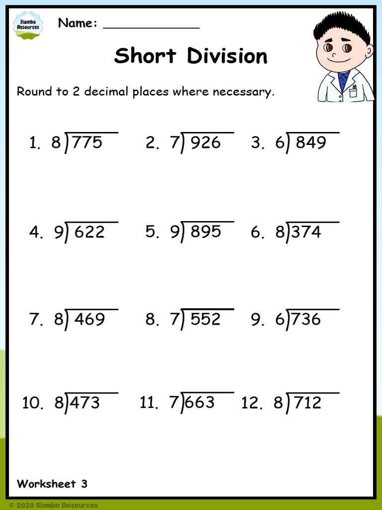 Short Division Worksheet 3 | PDF