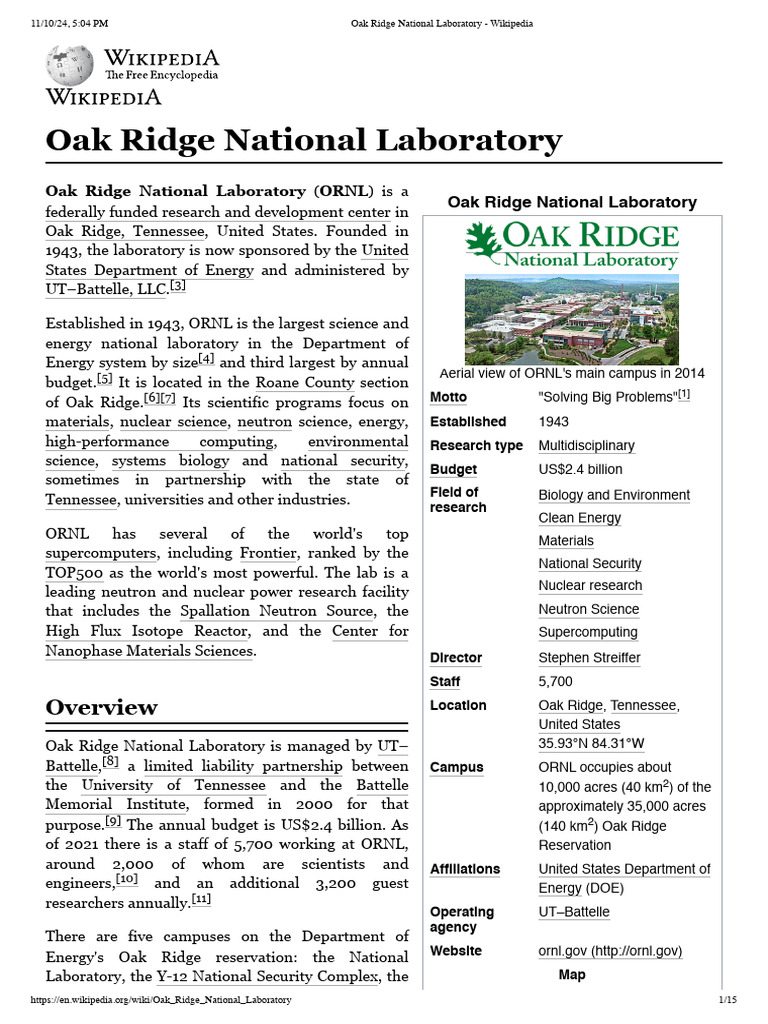 Oak Ridge National Laboratory - Wikipedia | PDF