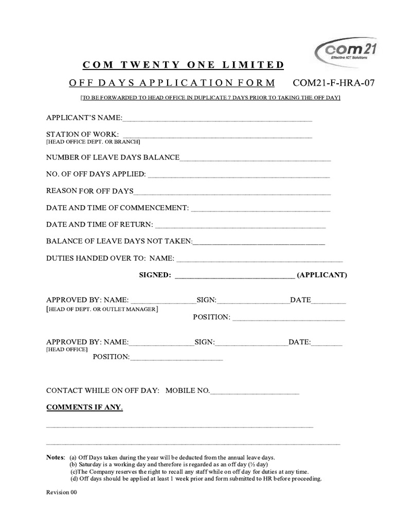 Off Day Application Form | PDF
