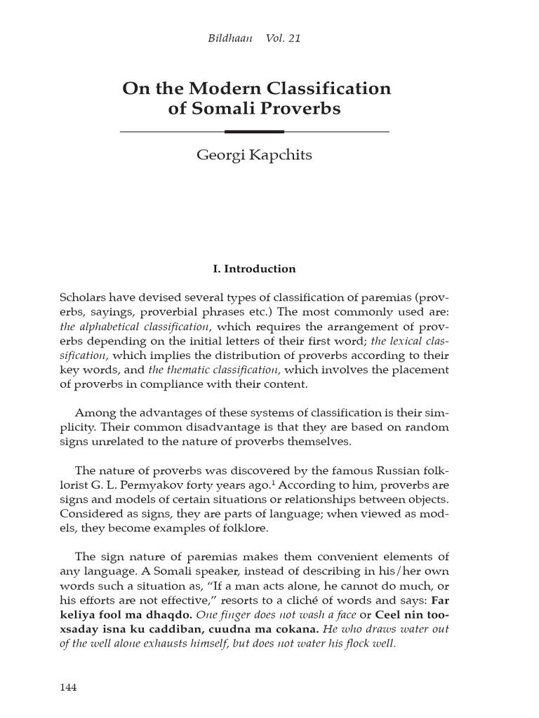 Modern Classification of Somali Proverbs | PDF | Proverb