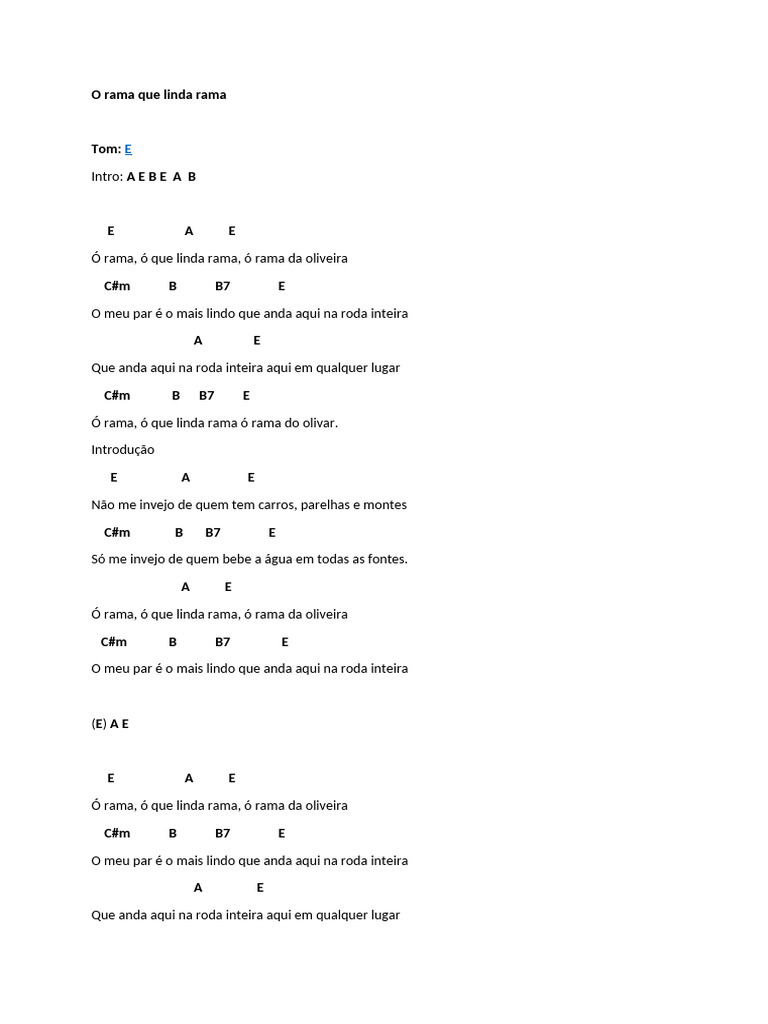 Ó Rama, Ó Que Linda Rama - Letra e Cifras | PDF | Poesia