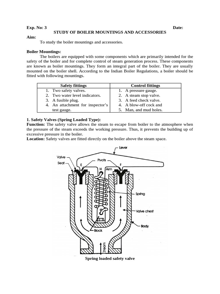 Study of Boiler Mountings and Accessories | PDF | Boiler | Valve
