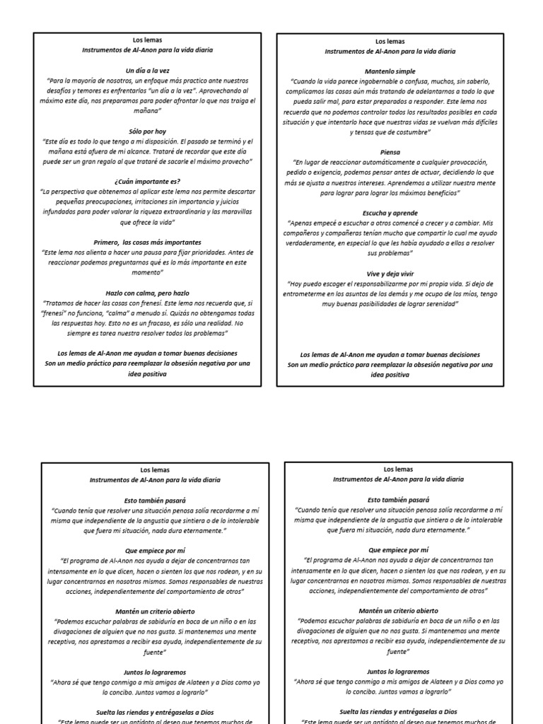 Los Lemas de Al Anon | PDF | Relaciones personales, crianza y ...