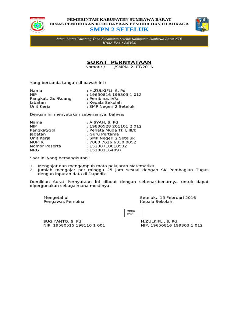 Contoh Surat Pernyataan | PDF