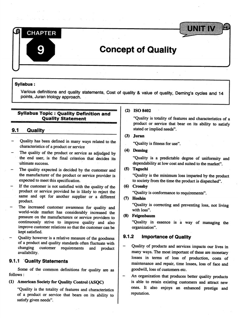 Imqc Unit-4 Quality and Quality Tools | PDF