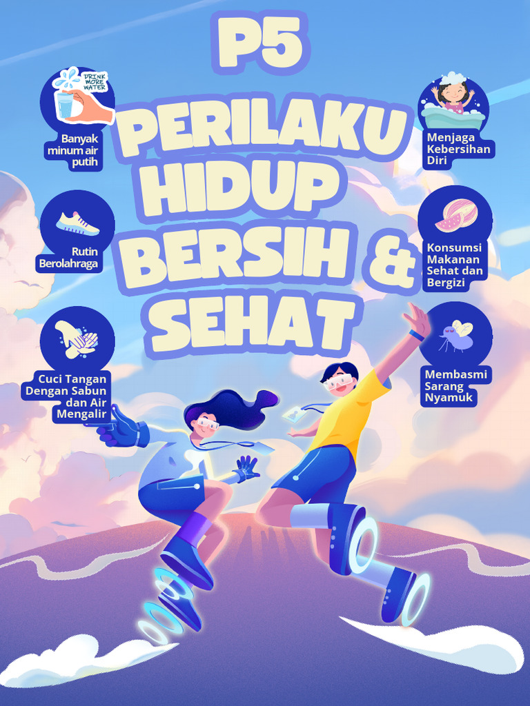 Poster Perilaku Hidup Bersih Dan Sehat Ilustratif Biru Ungu | PDF