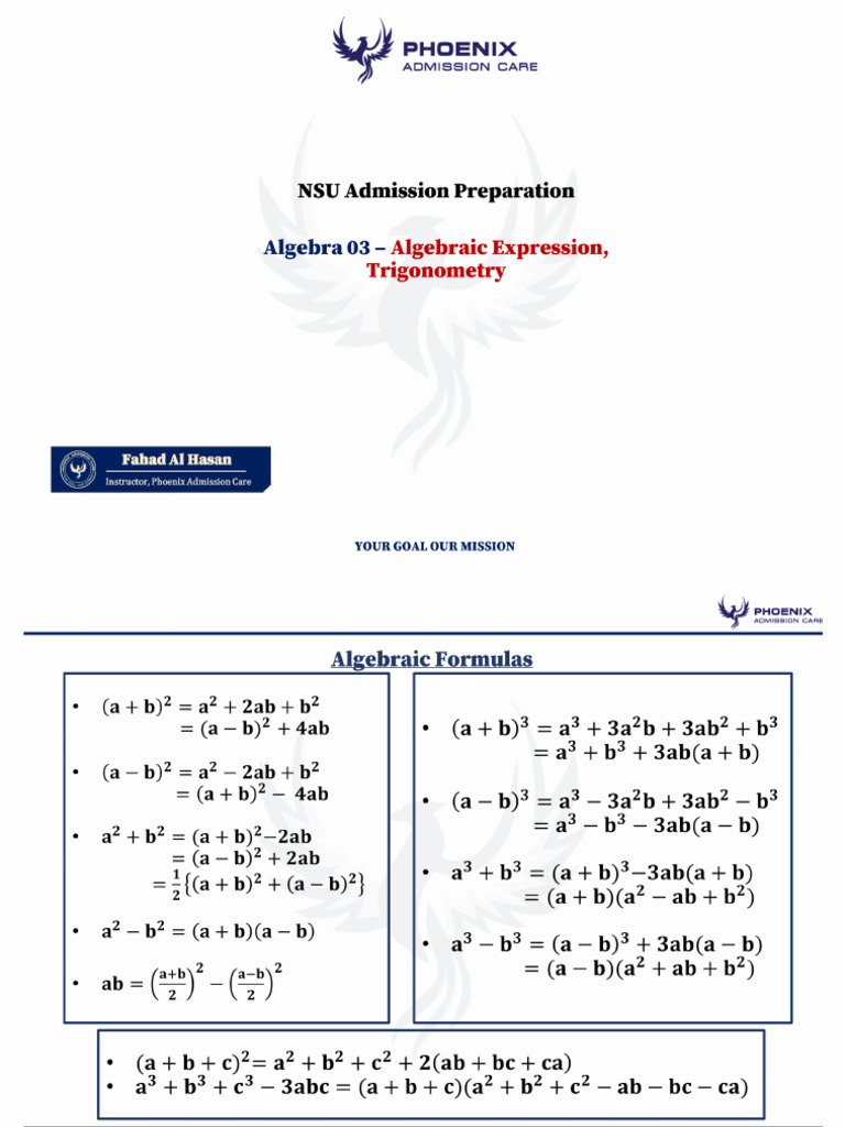 Class 17 Slides Algebra 03 Algebraic Expressions Trigonometry | PDF