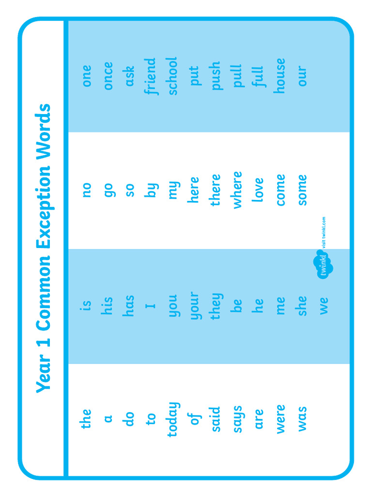 Y1 Common Exception Words List | PDF