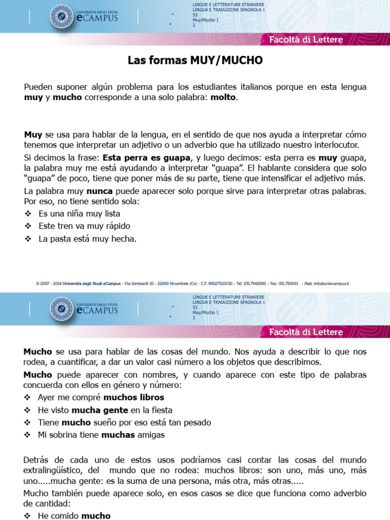Las Formas MUY/MUCHO | PDF | Adjetivo | Adverbio