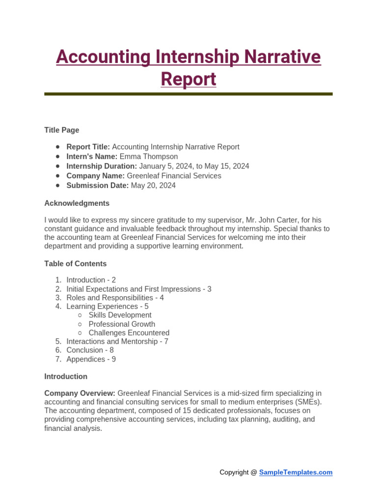 Accounting Internship Narrative Report | PDF | Mentorship | Cognition