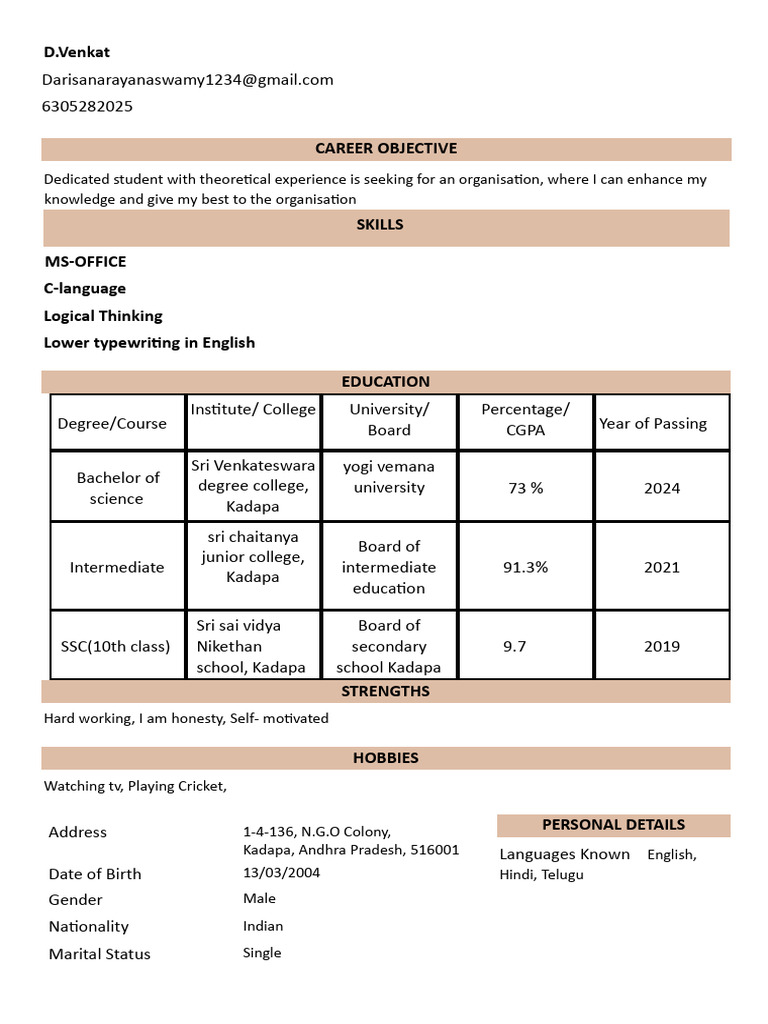 D Venkat Resume | PDF