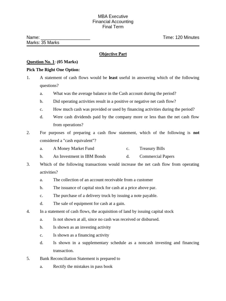 Financial Accounting (Question Paper) For Practice | PDF | Debits And ...