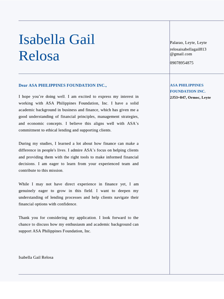 Isabella Gail Application Letter | PDF