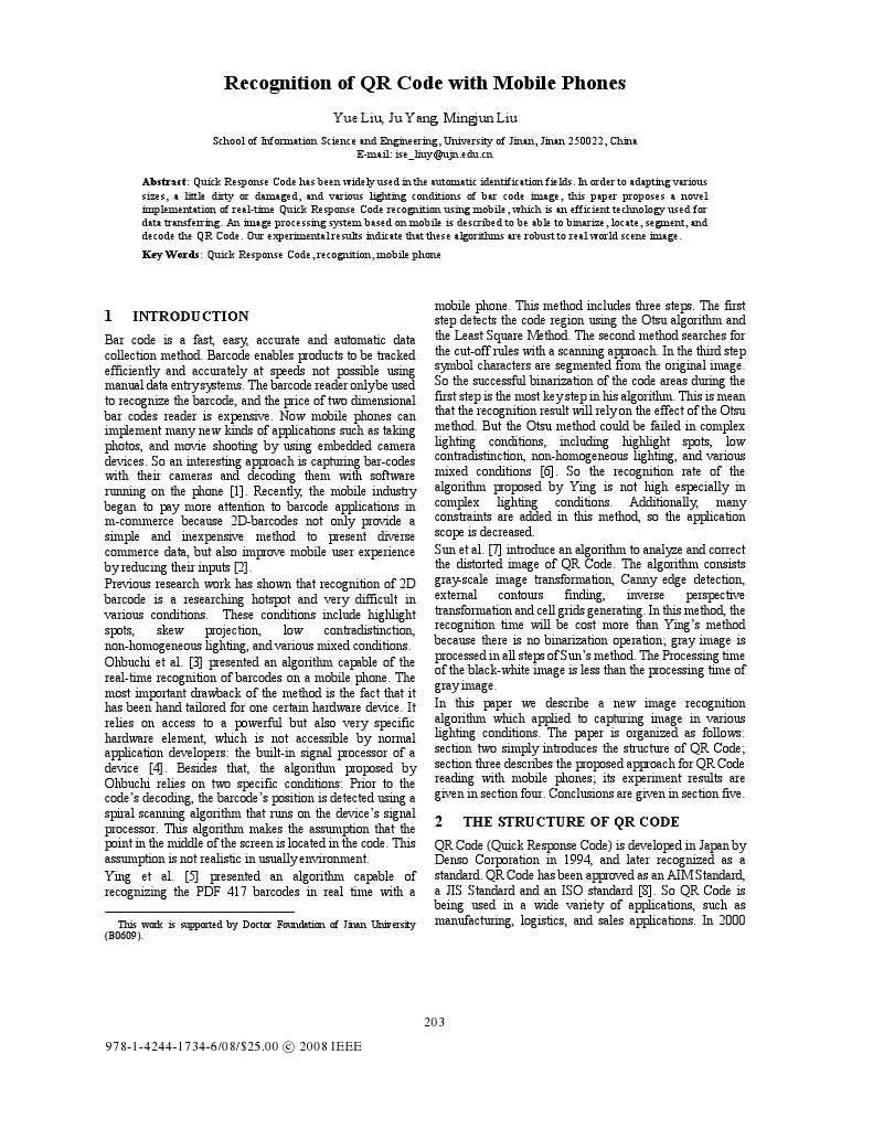 Recognition of QR Code With Mobile Phones | PDF | Qr Code | Barcode