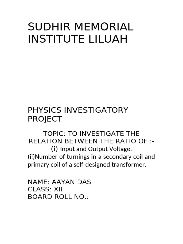 Physics Investigatory Project | PDF | Transformer | Inductor