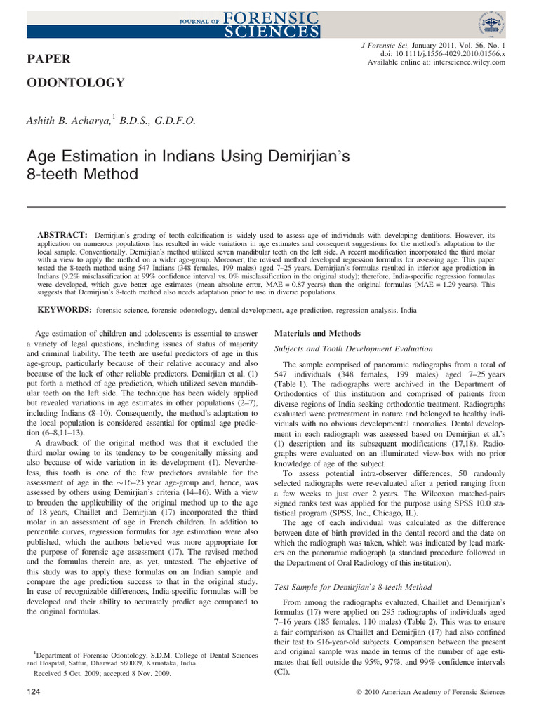 Age Estimation in Indians Using Demirjian's 8-Teeth Method | PDF | Errors And Residuals ...