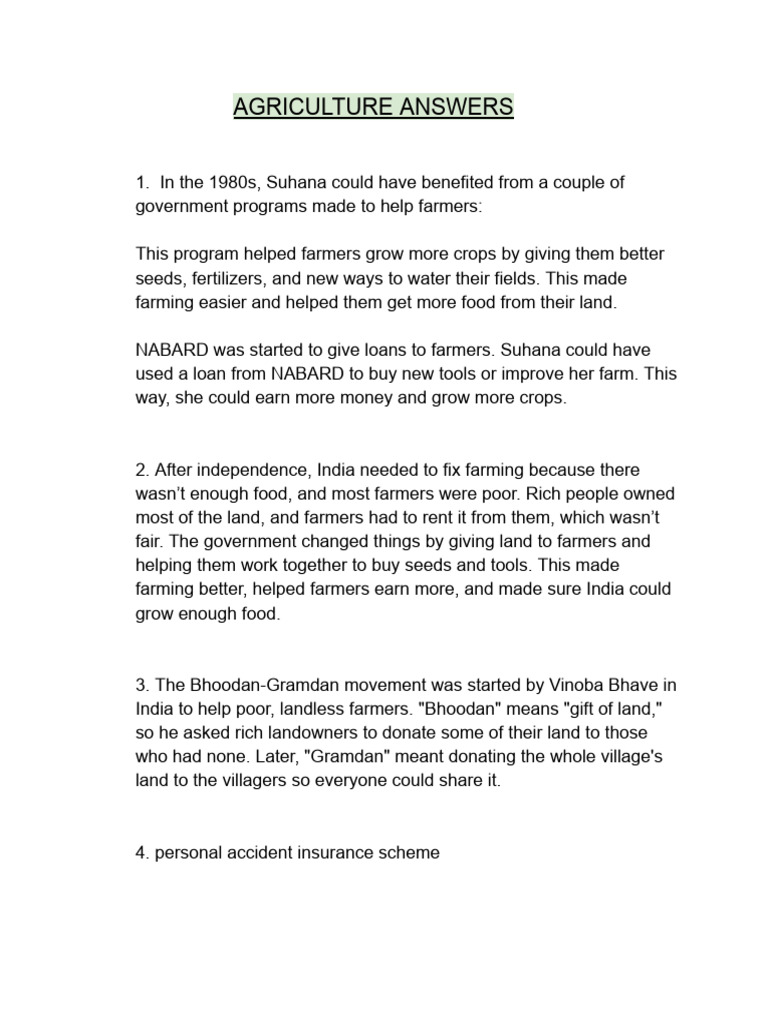 Agriculture Answers | PDF | Social Science | Home & Garden