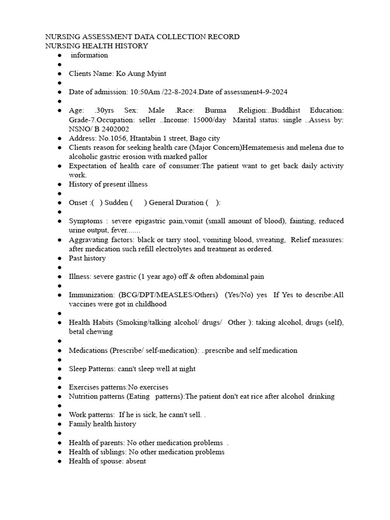 A Khine - Health Assessment and Clinical Reasoning Form | PDF ...