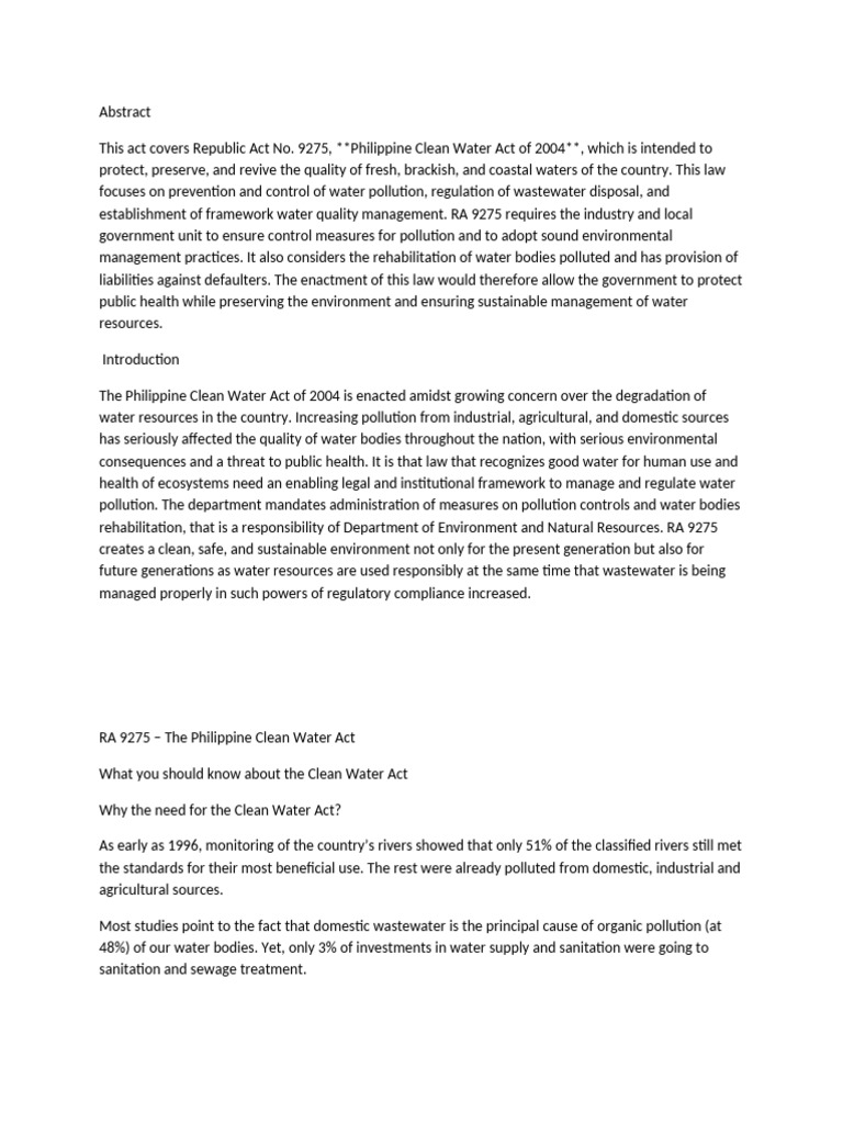 Ra 9275 | PDF | Water Pollution | Clean Water Act